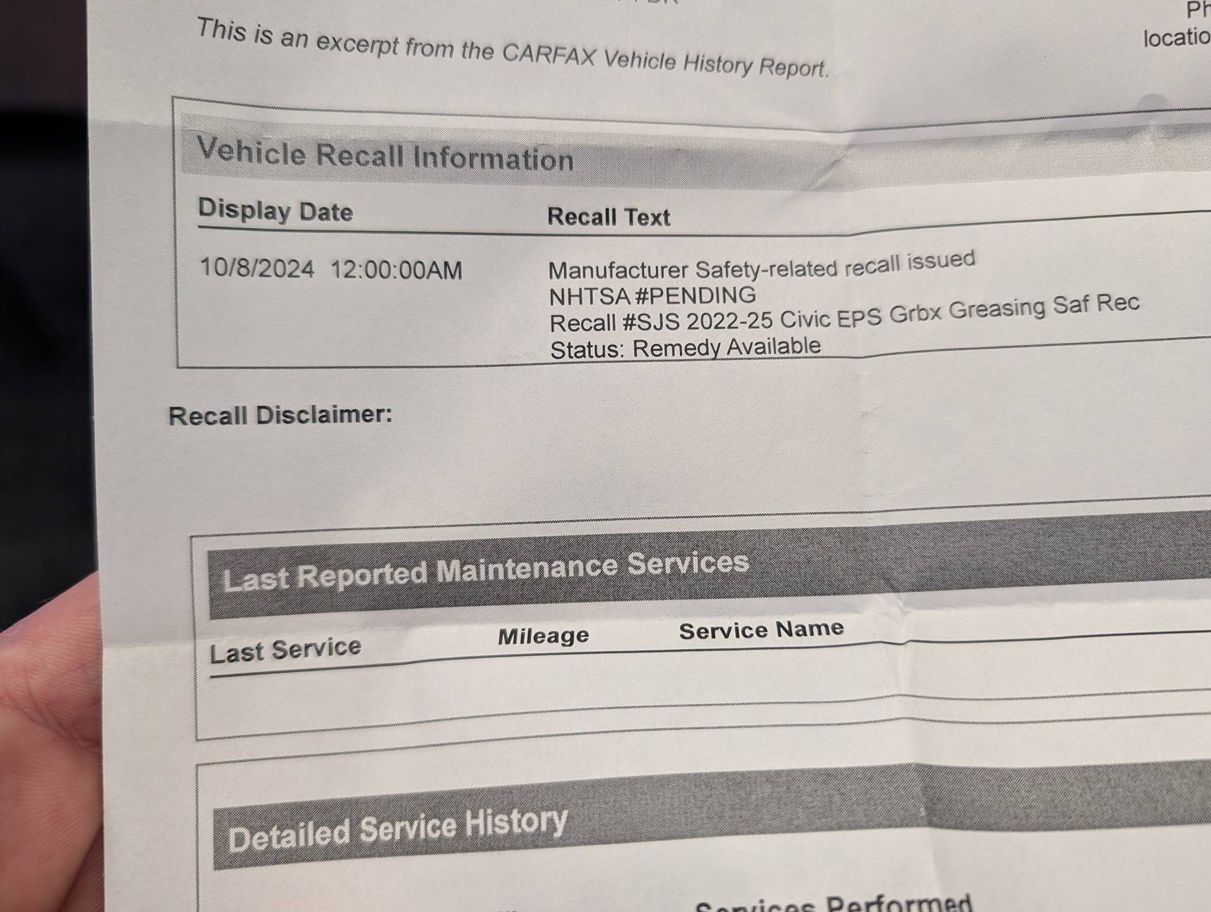 FL5 recall (2022-2025 Civic Steering Gearbox Assembly) | CivicXI - 11th ...