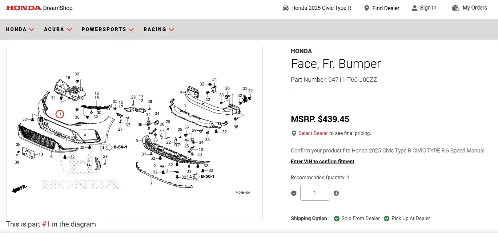 PrePainted OEM Bumpers Part Numbers | CivicXI - 11th Gen Civic Type R ...